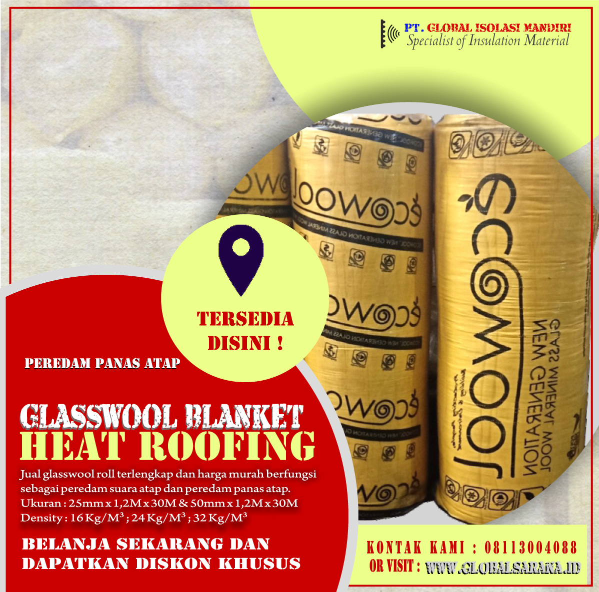 Glasswool Murah D16 Kg/m³ Peredam Atap 2022